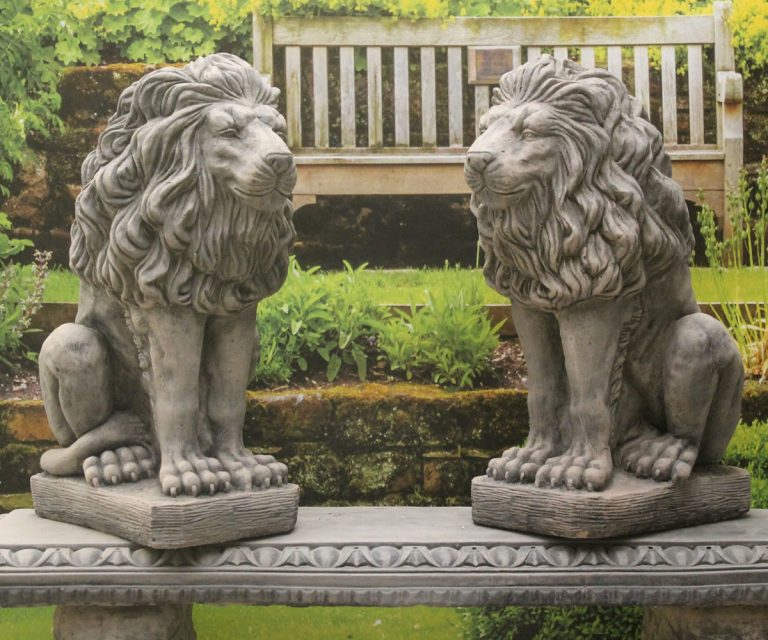 Single Sitting Lion - Stone Garden Ornaments & Garden Statues in UK