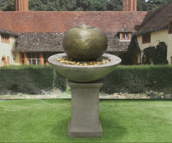 Modern Contemporary Patio Ball Fountain On Classic Plinth - Stone ...