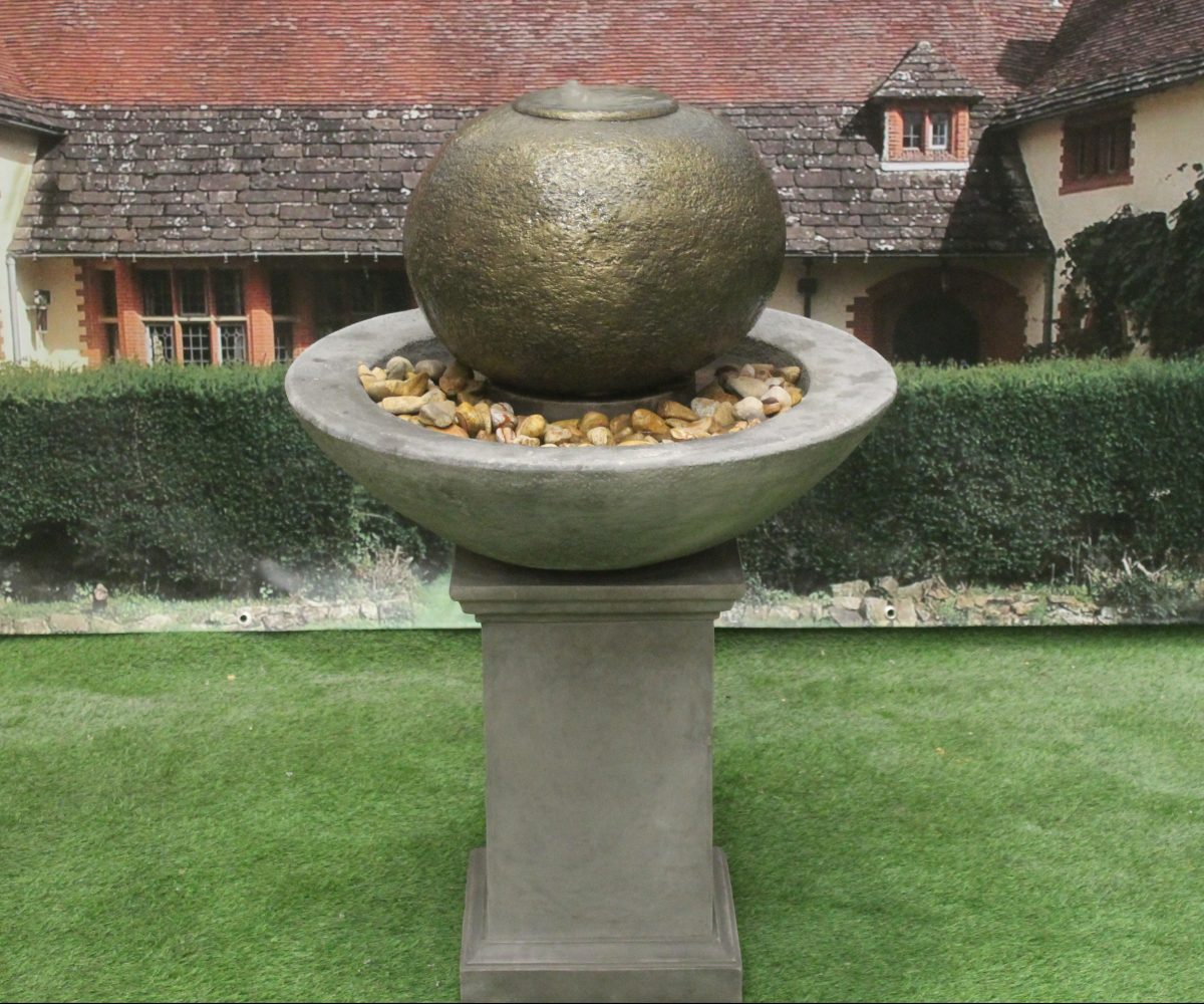 Modern Contemporary Patio Ball Fountain On Classic Plinth - Stone ...