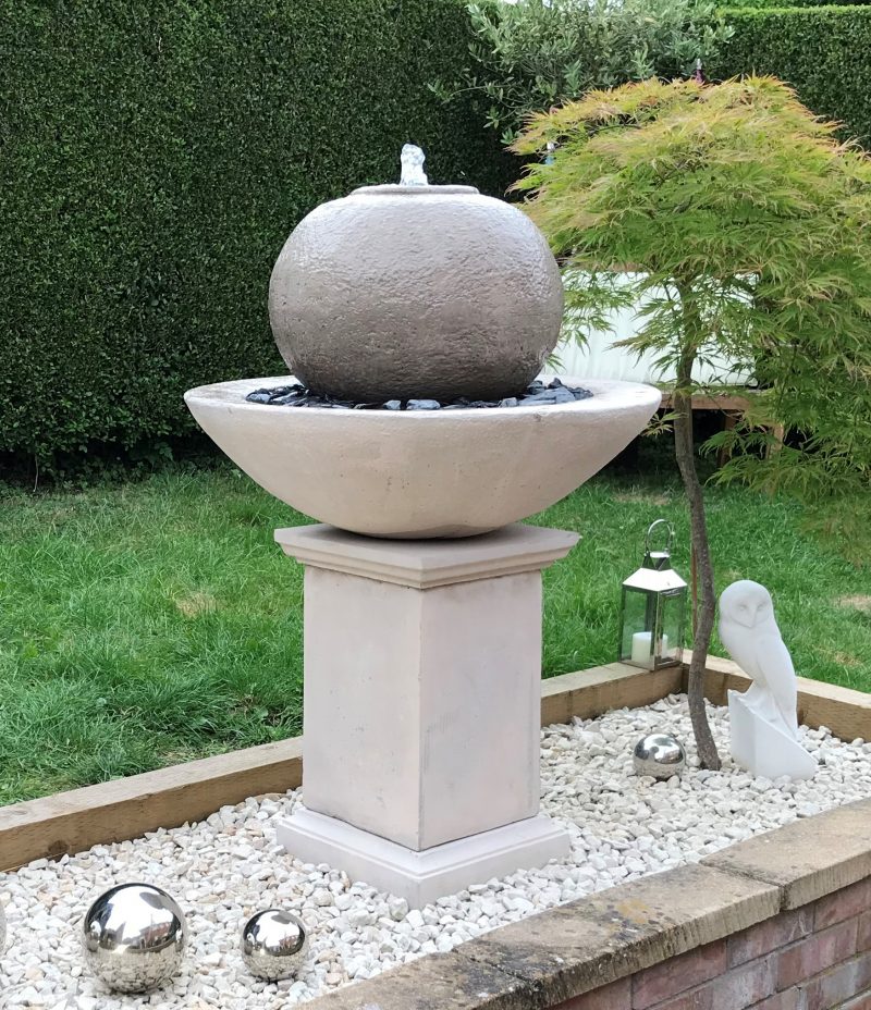 Modern Contemporary Patio Ball Fountain On Classic Plinth - Stone ...