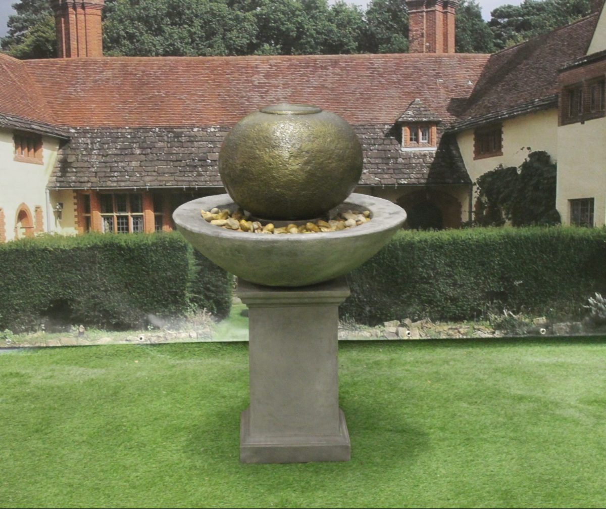 Modern Contemporary Patio Ball Fountain On Classic Plinth - Stone ...