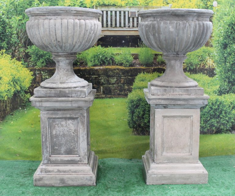 Pair of Victorian Urns on Panel Plinths - Stone Garden Ornaments ...