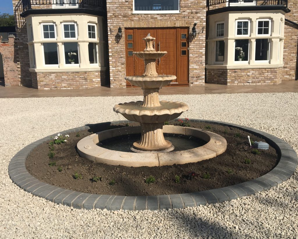 3 Tiered Medium Barcelona Fountain, Laurel Single Pool Surround - Stone ...