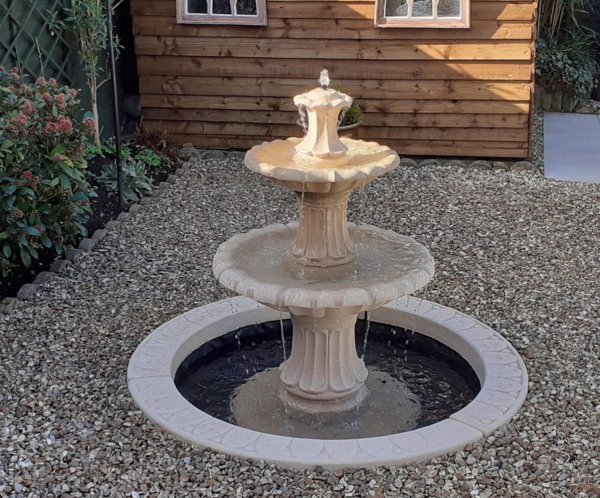 2 Tiered Barcelona Fountain, Small Aster Single Pool Surround - Stone ...