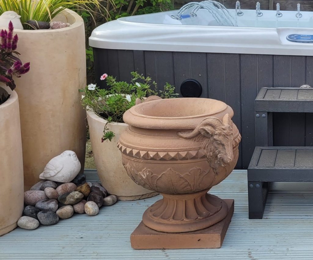 Pair of Rams Head Urns - Stone Garden Ornaments & Garden Statues in UK