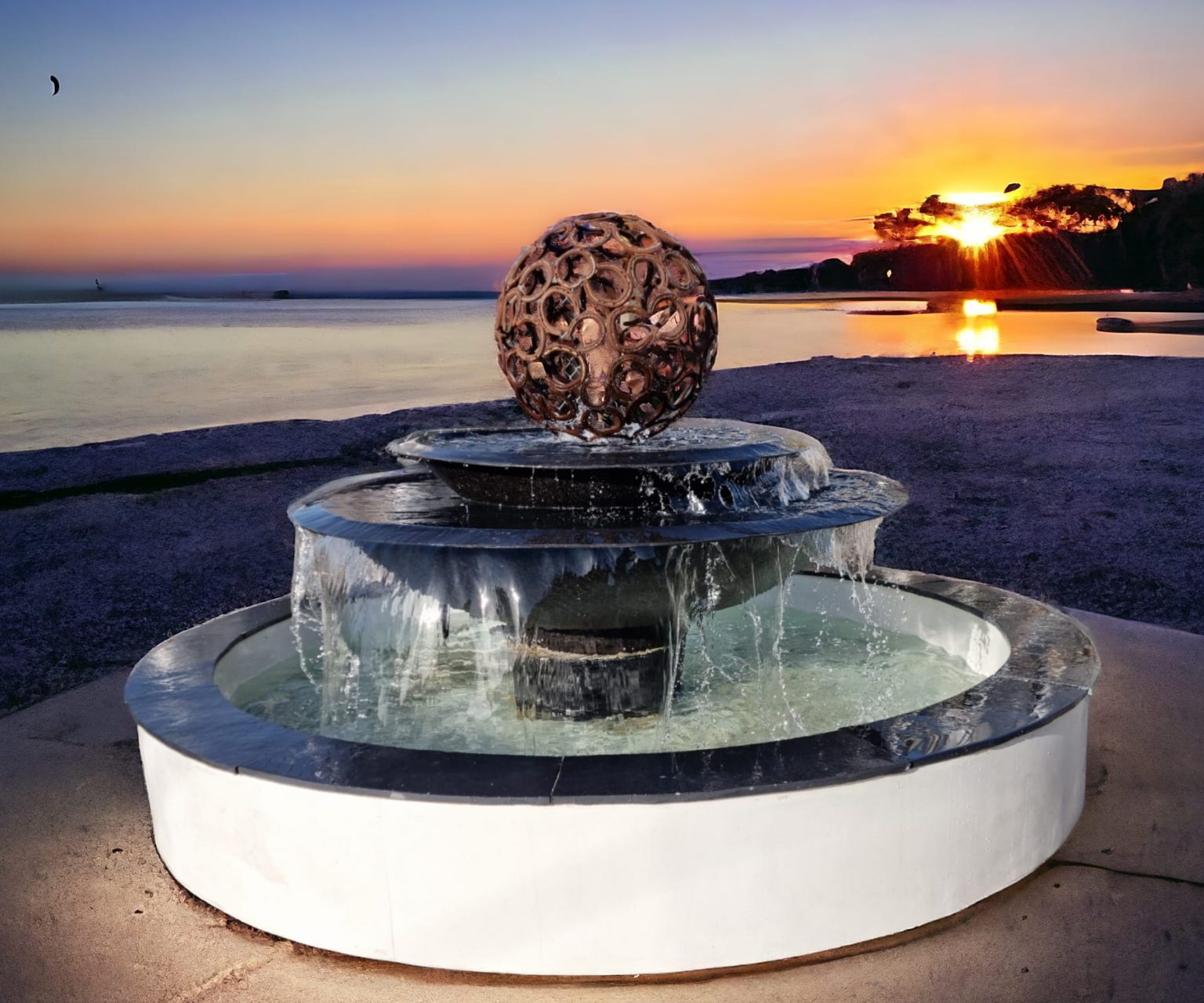 Hayward pool with Deux Riviera and horse shoe sphere water feature ...